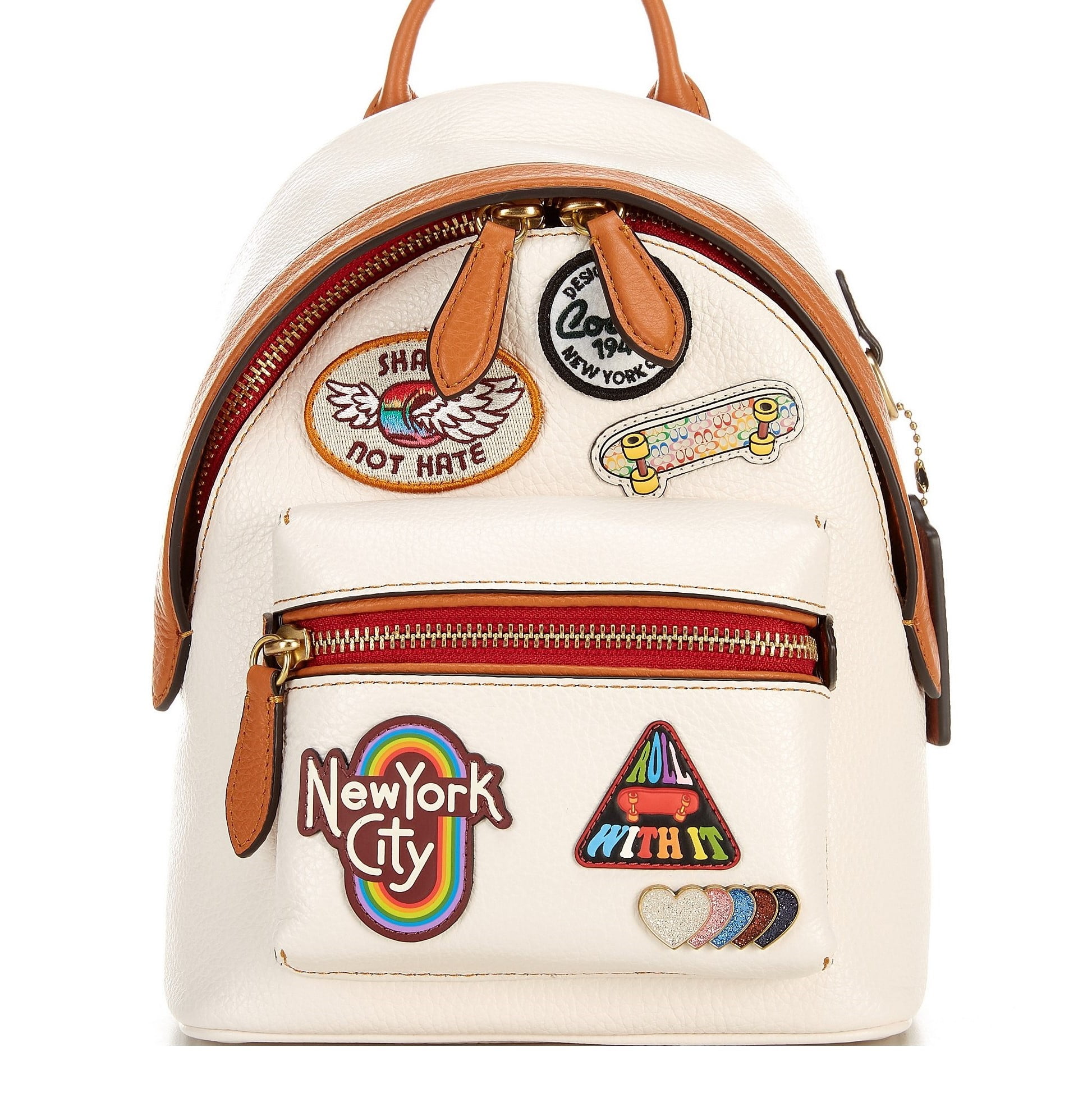 Balo nữ màu trắng sticker Coach Charter Backpack 18 With Patches CA137