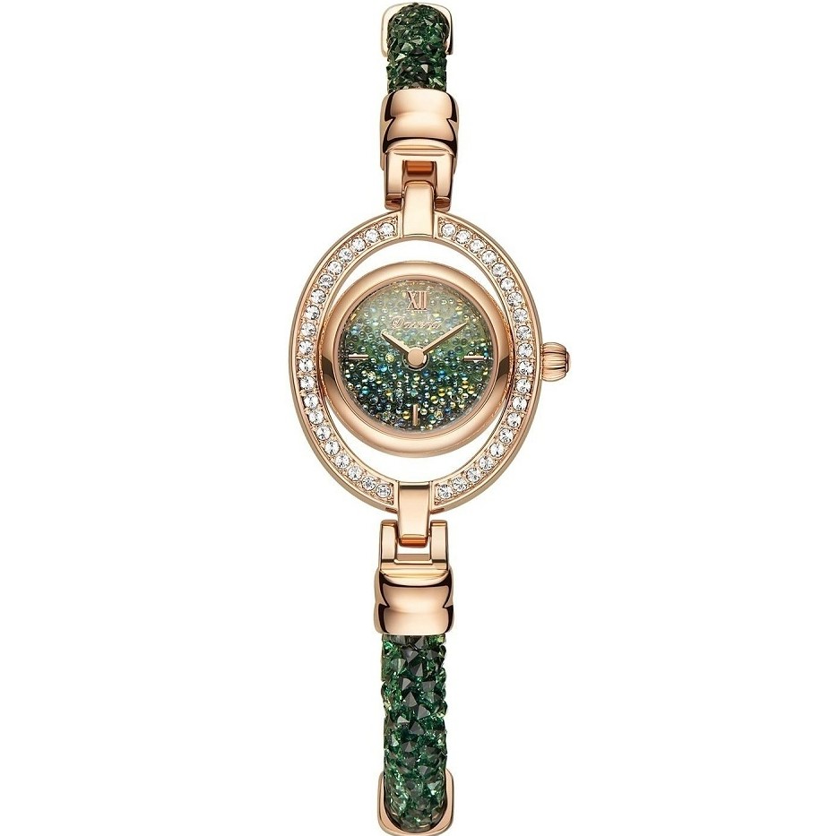 Đồng hồ dây rút nữ Davena D61625 Green Demi Rose Gold đính đá Swarovski