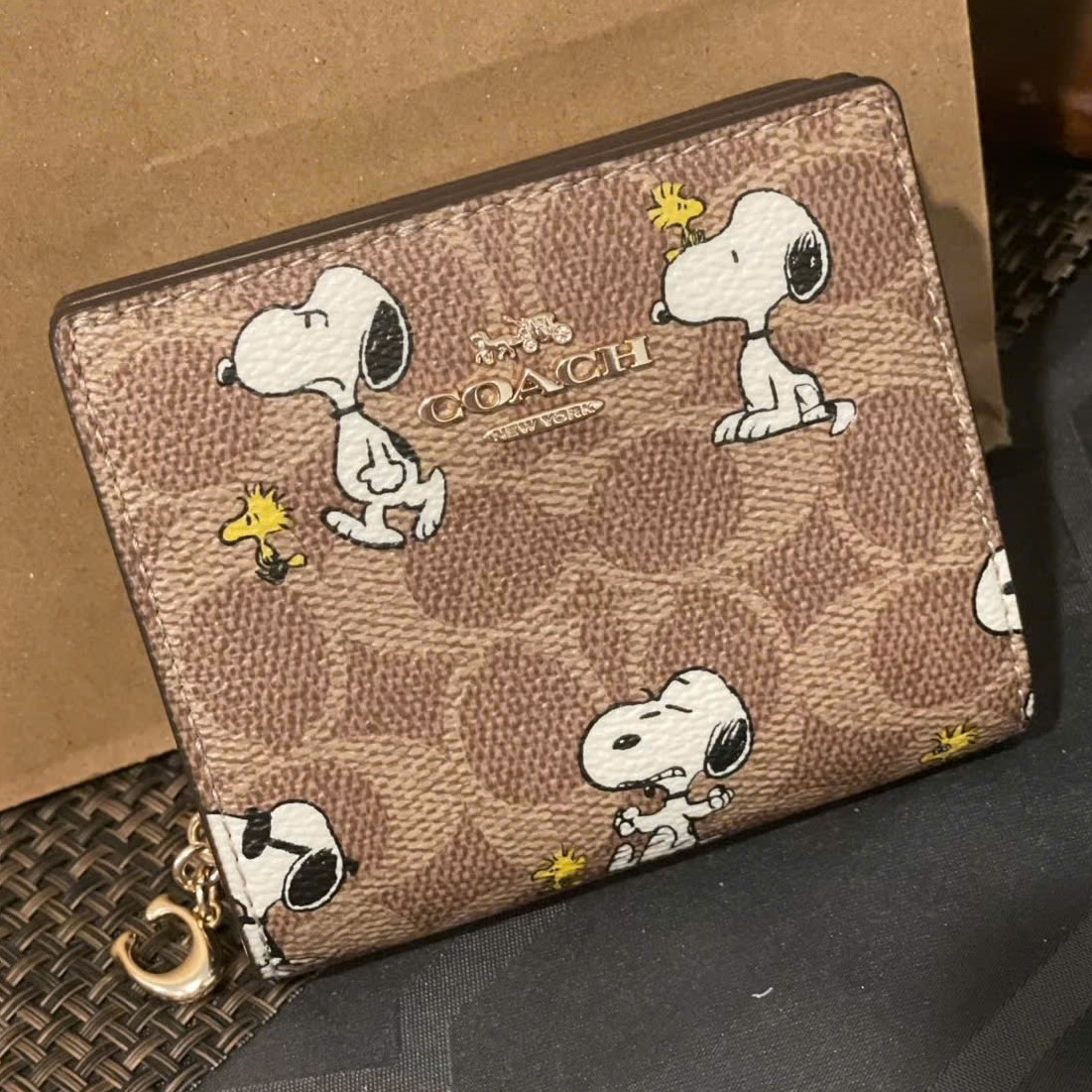 Ví nâu Coach X Peanuts Snap Wallet In Signature Canvas With Snoopy ...